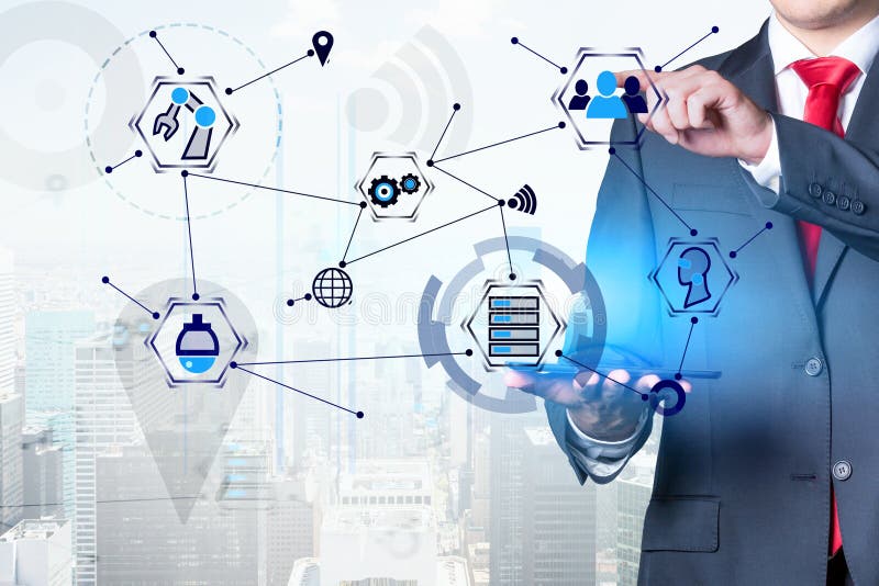 Man with Tablet Working with GUI Interface Stock Photo - Image of ...