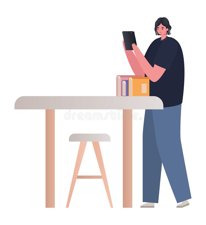 Man with Tablet Working at Table Vector Design Stock Vector ...