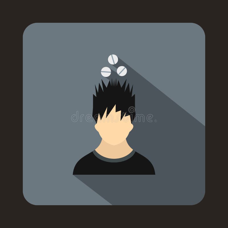 Man with Tablets Over Head Icon, Flat Style Stock Illustration ...
