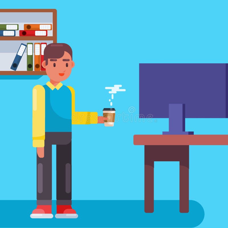 Man Take a Break with Cup of Coffee , Working Desk with Working Man and ...