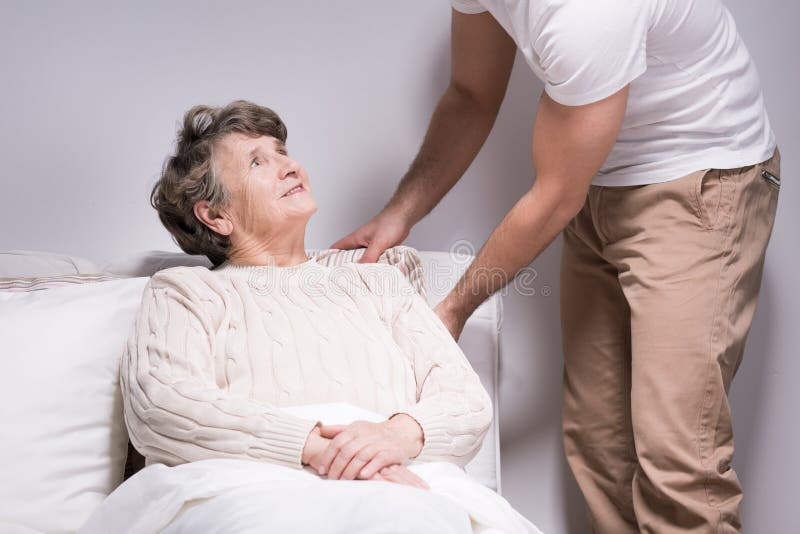 Man Take Care Of Grandmother Stock Image Image Of Carer Cheerfulness