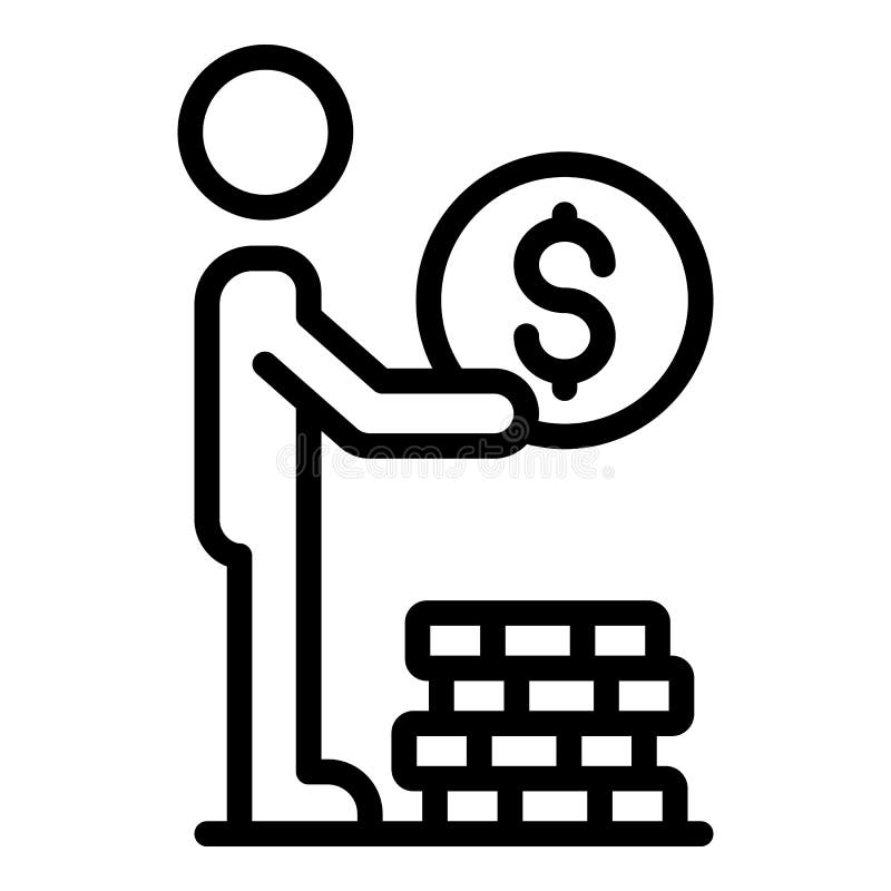 Man Take Money Coin Icon, Outline Style Stock Vector - Illustration of ...