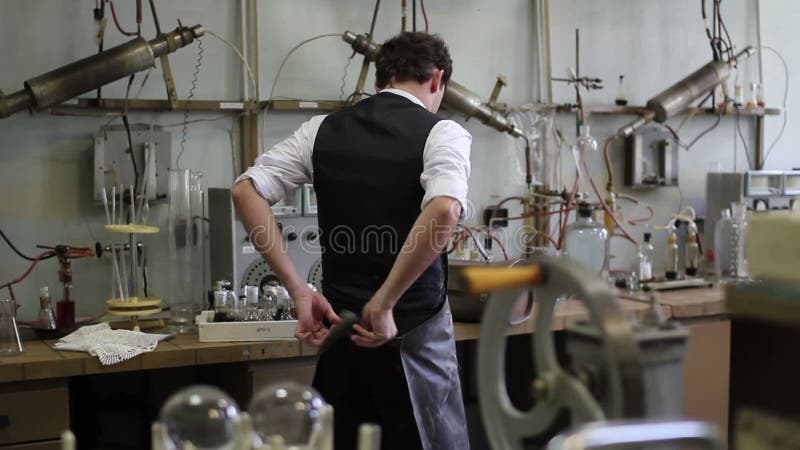 Man Take Off the Lab Coat after the Chemical Experiments Stock Video ...