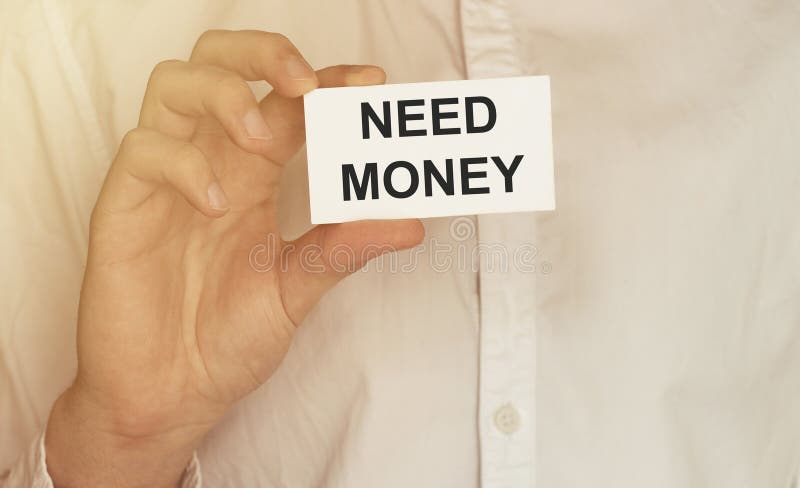 Man Take a Paper with Text Need Money on the Shirt Stock Image - Image ...