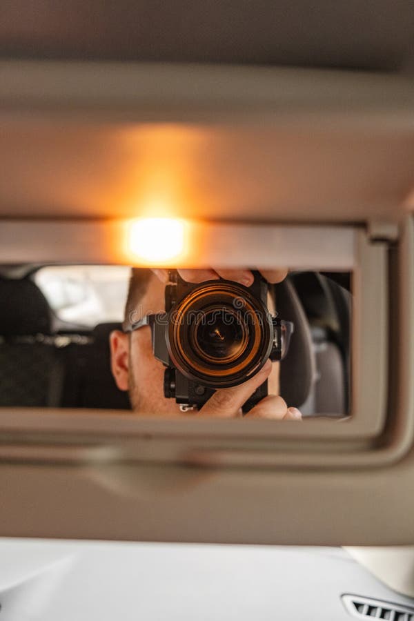 Man Take Picture in Mirror with Camera Stock Image - Image of passenger ...