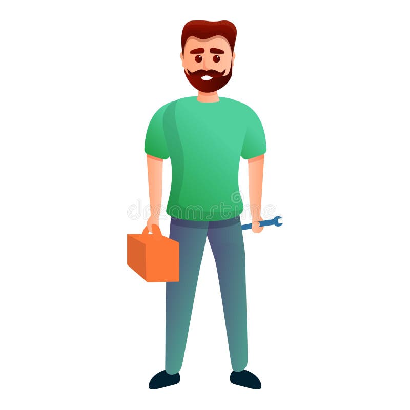Man Take Tool Box Icon, Cartoon Style Stock Vector - Illustration of ...