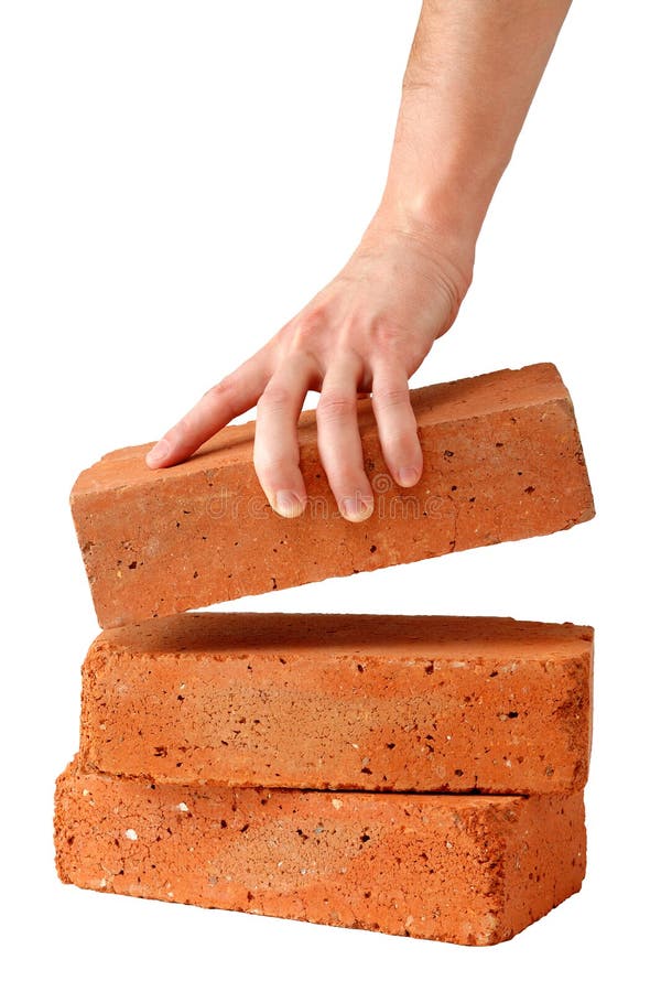 Man Takes Brick from the Pile Stock Photo - Image of rectangular, three ...