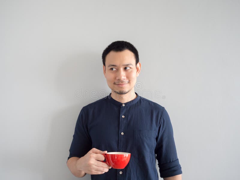 Man Takes a Sip of Coffee in Red Cup. Stock Image - Image of lifestyle ...