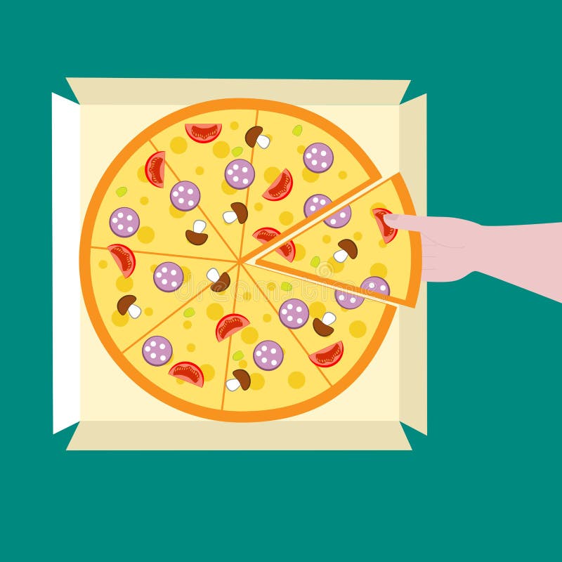 The Man Takes a Slice from the Pizza Stock Vector - Illustration of ...
