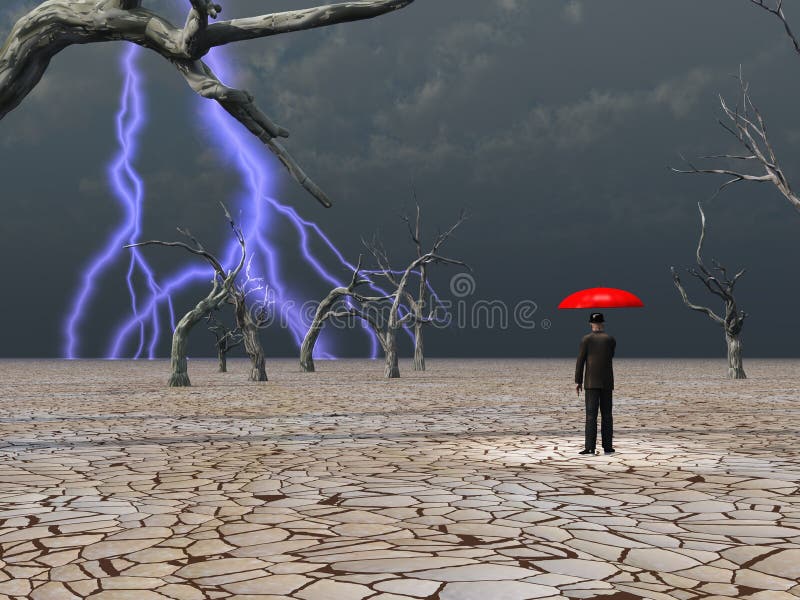 Man Takes in Storm Under Umbrella Stock Illustration - Illustration of ...
