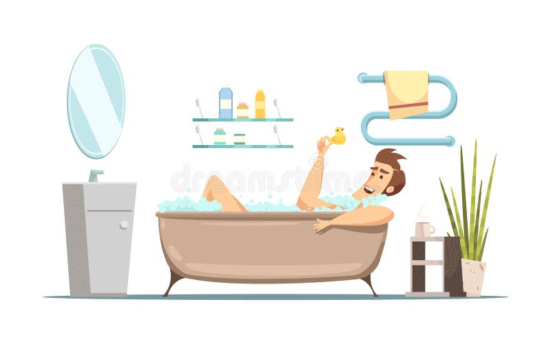 Man Taking Bath in Bathroom Stock Vector - Illustration of bathroom ...