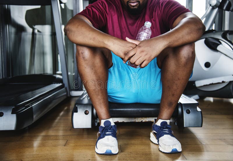 Man Taking a Break from a Workout Stock Image - Image of black ...