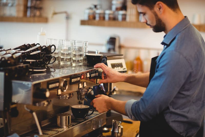 Man Taking Coffee from Espresso Machine Stock Image - Image of ...