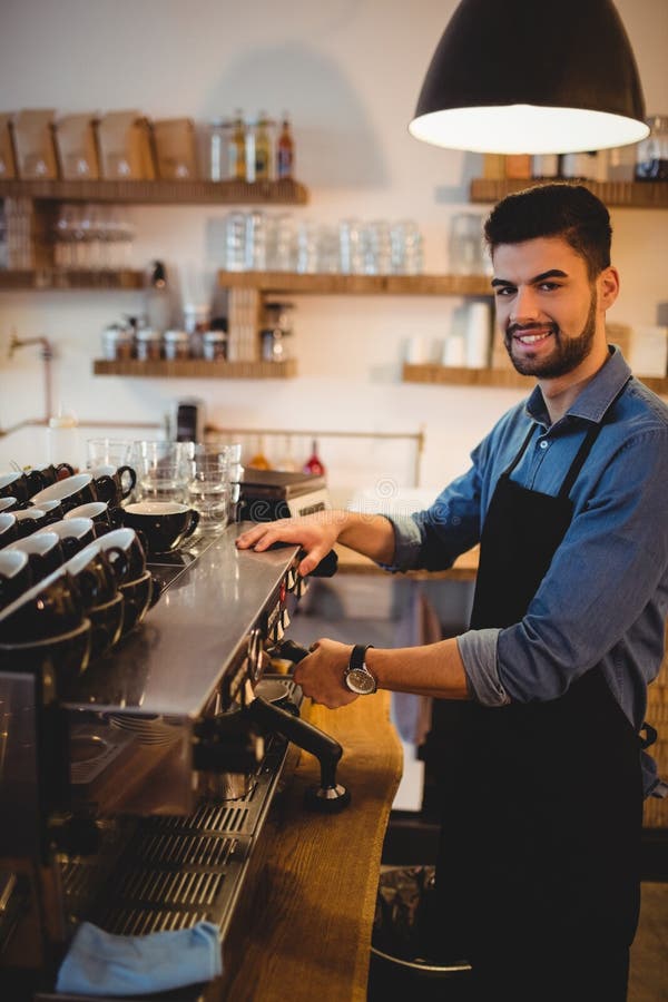 Man Taking Coffee from Espresso Machine Stock Image - Image of service ...