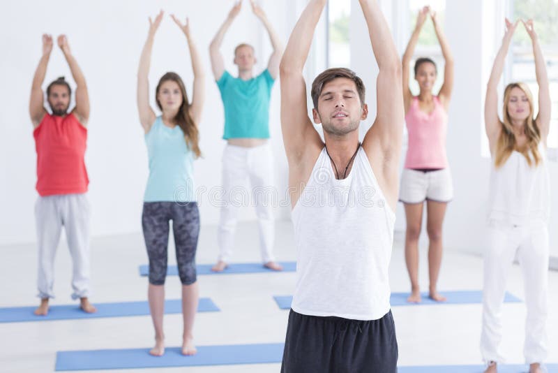 Man taking a deep breath stock photo. Image of stretching - 100212050