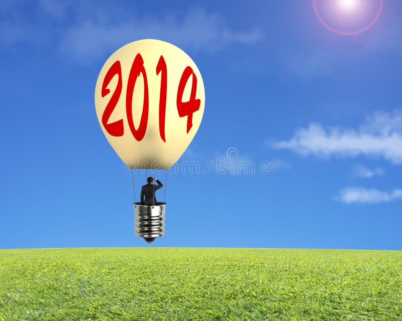 Man Taking Glowing Lamp Balloon Floating Over City Building Stock Photo ...