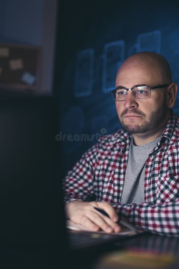 Man Taking a Late Night Online Course Stock Photo - Image of education ...