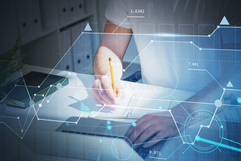 Man Taking Notes in Office and Graph Stock Image - Image of accounting ...