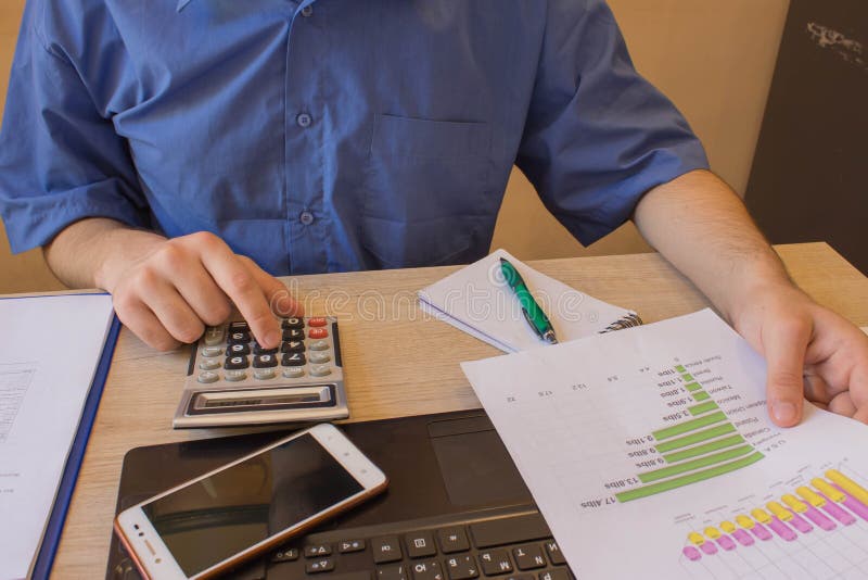 Man, Taking Notes. Stack of Money. Success, Motivation, Financial Flows ...