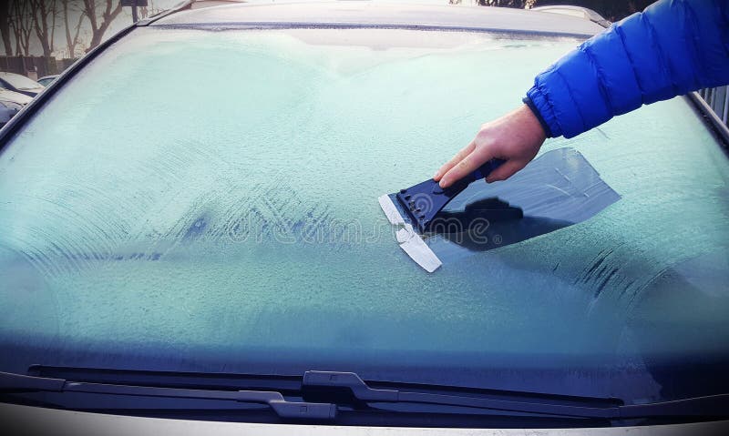 Man Taking Off Ice from the Windscreen Stock Image - Image of ...