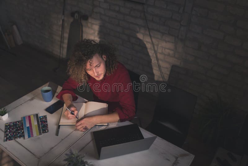 Man taking an online class stock image. Image of laptop - 208142289