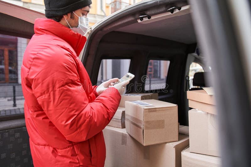 Man Taking Out Parcel Boxes from the Car Stock Image - Image of postal ...
