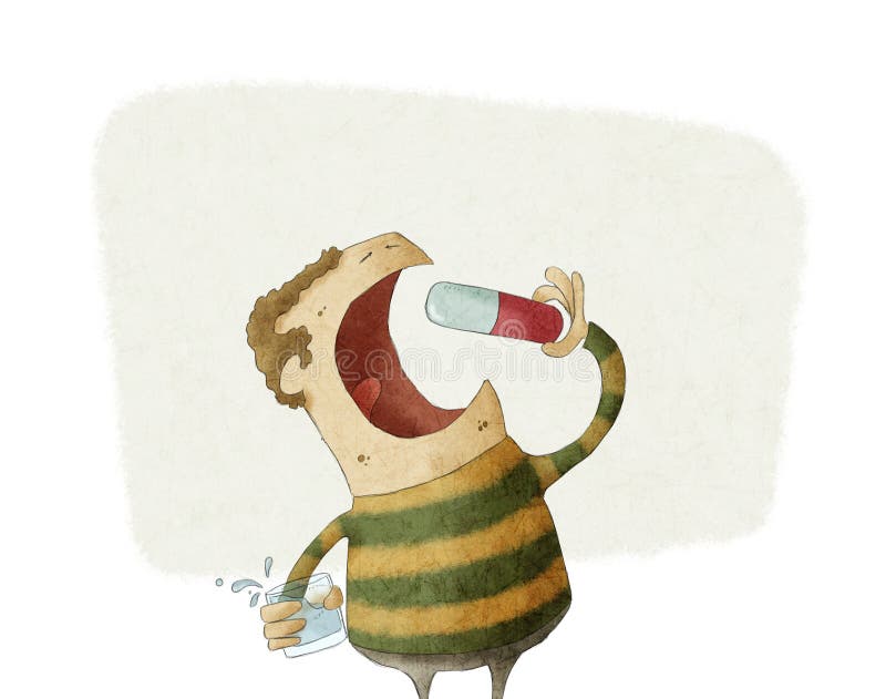 Funny Cartoon Man With Big Pill Stock Vector - Illustration of motif ...