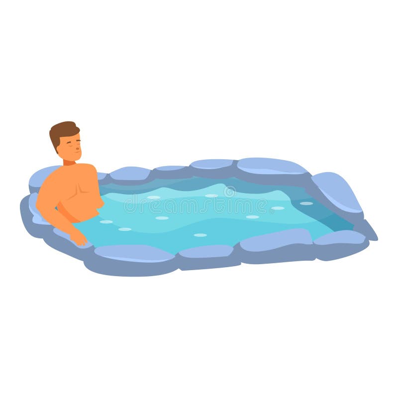 Man Relaxing in Geothermal Spa, Enjoying Hot Spring Bath Stock Vector ...