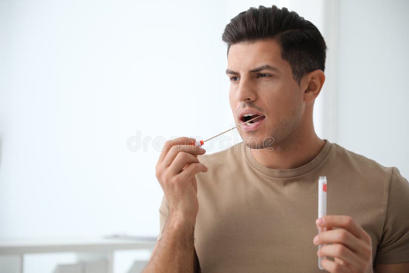 Man Taking Sample for DNA Test Indoors Stock Photo - Image of expertise ...