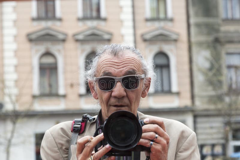Man taking self portrait stock photo. Image of wrinkle - 114534866