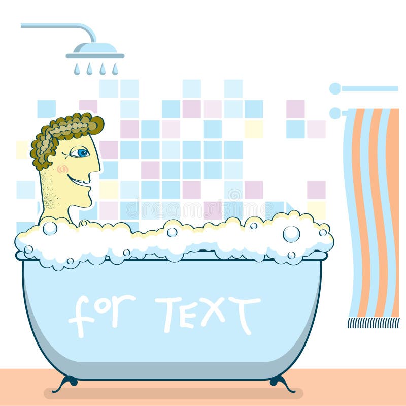 Man Taking A Shower In A Bathroom Vector Illustrat Stock Vector