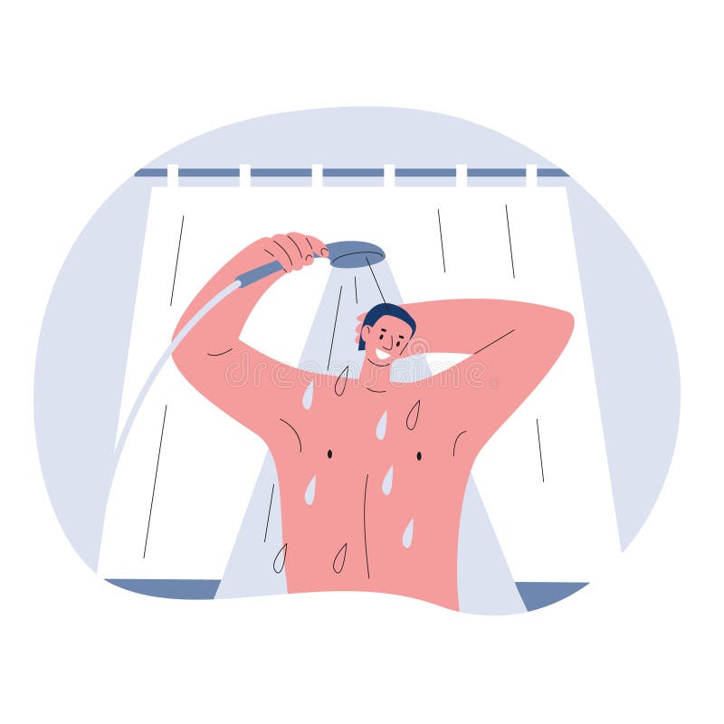 Man Taking a Shower. Vector Illustration in Flat Style. Stock Vector ...