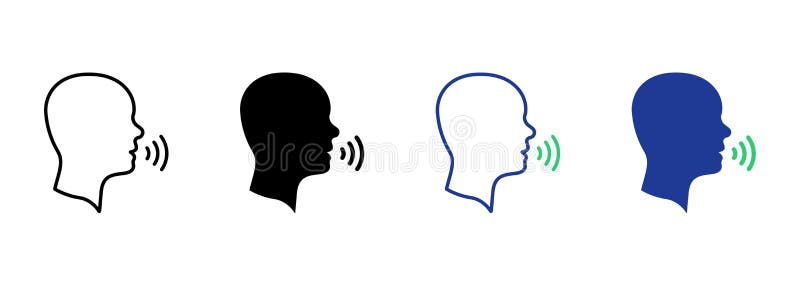 Man Talk Silhouette and Line Icon. Voice Command with Sound Waves ...