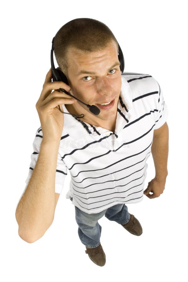 Man talk to via headphones stock image. Image of conversation - 1049435