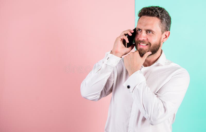 Man Talk Using Smartphone. Mobile Communication Keep Friendly Relations ...