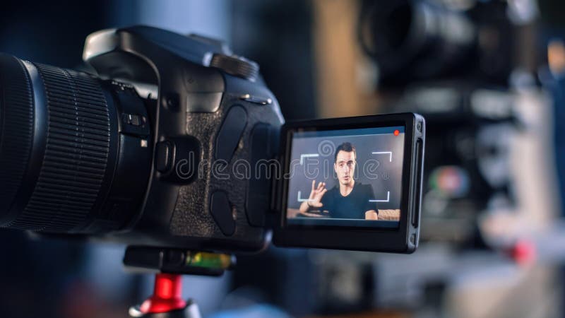 Man Talking at the Camera, Recording Himself in a Vlog. Working from ...