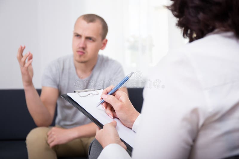 Man Talking about His Problems with Doctor Stock Image - Image of fired ...