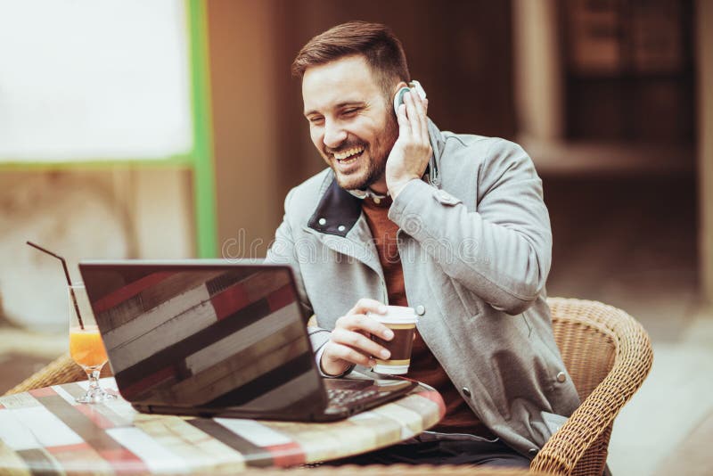 Man Talking through the Internet Outdoor Stock Photo - Image of ...