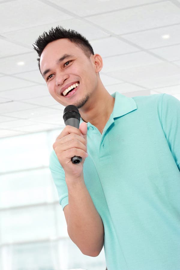 Man Talking with Microphone Stock Photo - Image of businessman, white ...