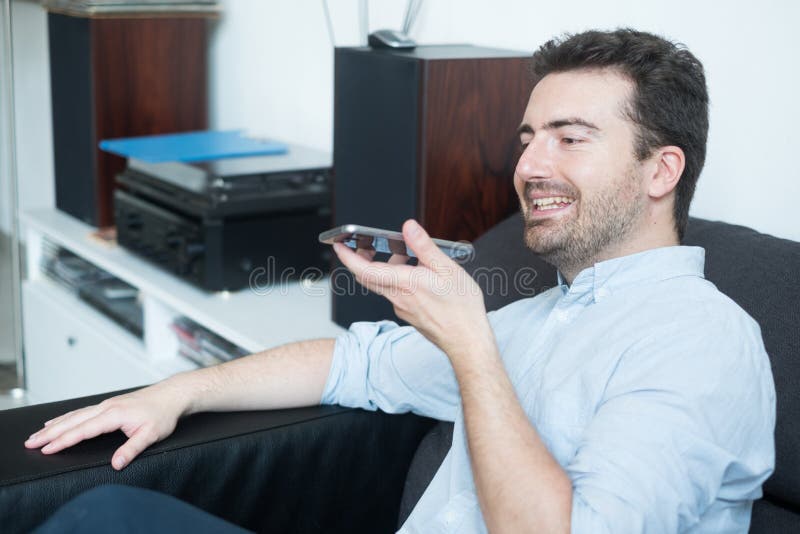 Man Talking on the Phone with the Digital Voice Assistant Stock Image ...