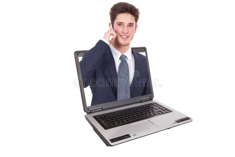 Man Talking on the Phone Inside a Computer Stock Photo - Image of male ...