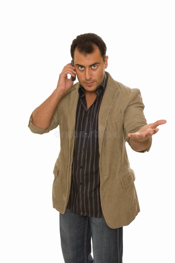 Man Talking on the Phone and Reaching Out His Hand Stock Photo - Image ...