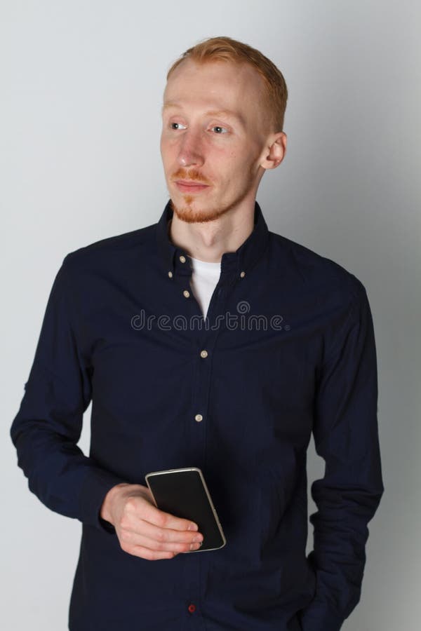 A Man is Talking on the Phone and Smiling at Work. White Background ...