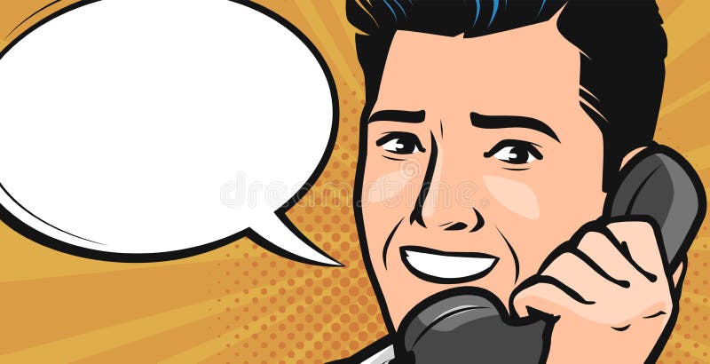 Man Talking on the Phone. Vector Illustration in Style Comic Pop Art ...