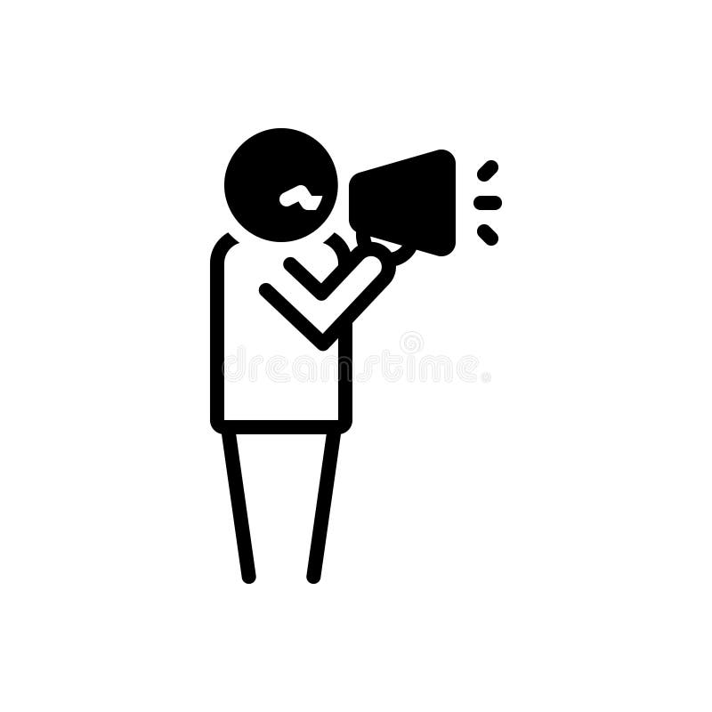 Black Solid Icon for Man Talking by a Speaker, Megaphone and ...