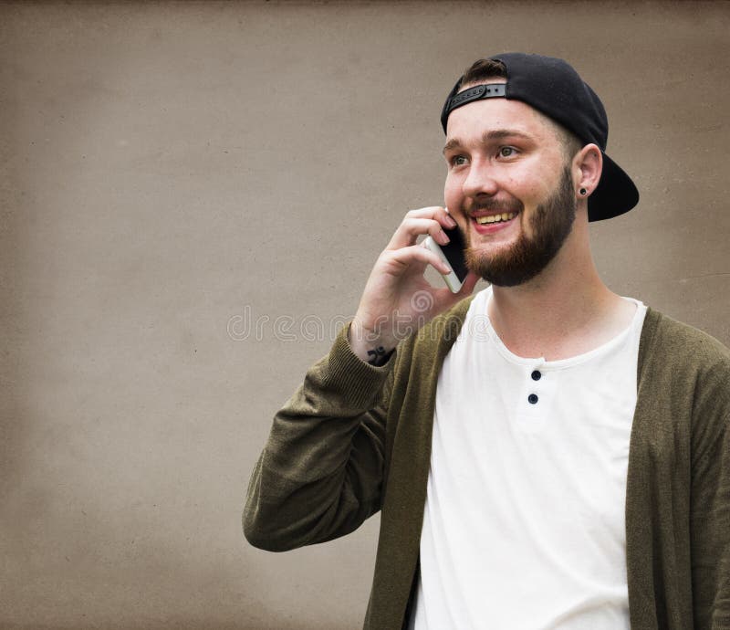Man Talking Telephone Connection Network Concept Stock Image - Image of ...