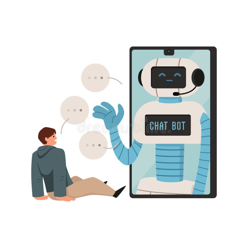 Man Talking To Chat Bot in Smartphone. Stock Vector - Illustration of ...