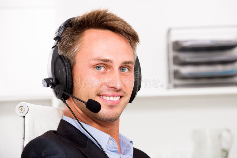 Man Talking Using Hands-free Set Stock Photo - Image of assistance ...