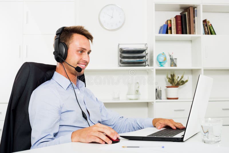 Man Talking Using Hands-free Set Stock Photo - Image of caucasian ...
