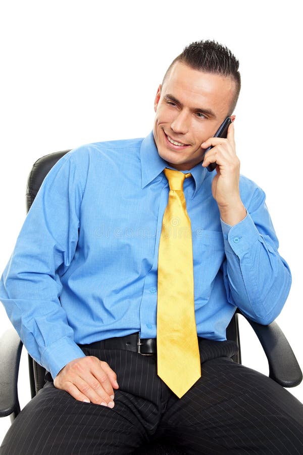 Man Talks into Mobile Phone Stock Photo - Image of emotion, cheerful ...
